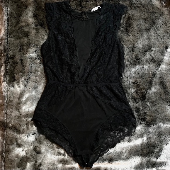 Vintage | Intimates & Sleepwear | Vintage Black Lace Deep V Mesh ...